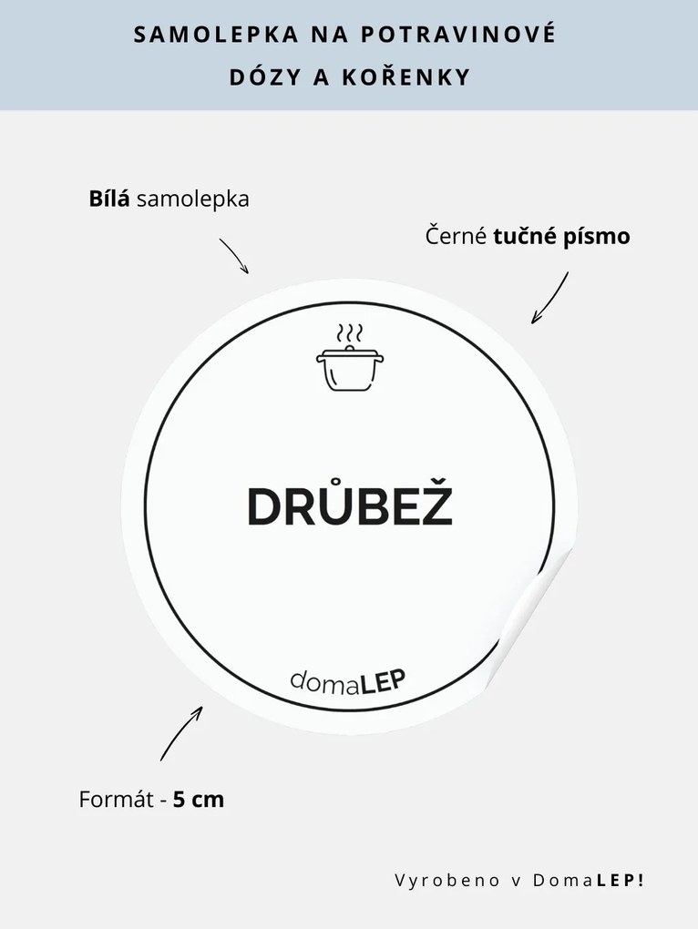Samolepka na kořenky DRŮBEŽ bílá 5 cm tučné písmo