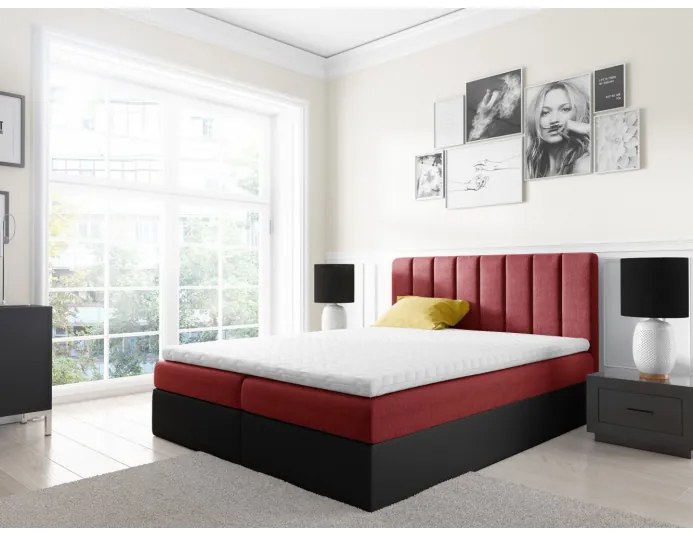 Dvoubarevná manželská postel Azur 200x200, červená + černá eko kůže + TOPPER