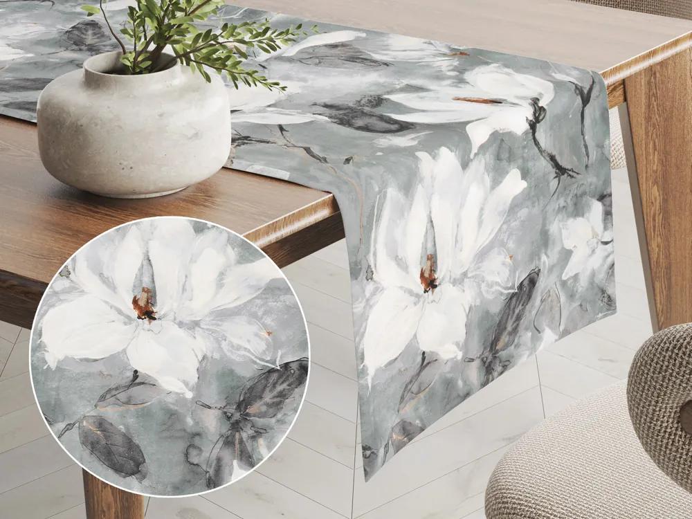 Biante Sametový běhoun na stůl Tamara TMR-016 Designové květiny na šedozeleném 20x180 cm