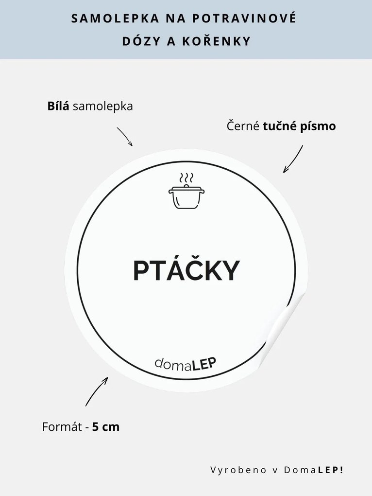 Samolepka na kořenky PTÁČKY bílá 5 cm tučné písmo