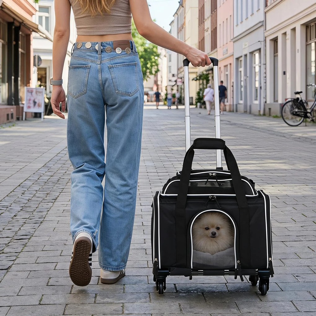 Costway Skládací přepravní box pro domácí mazlíčky s kolečky – 46 × 29 × 28 cm
