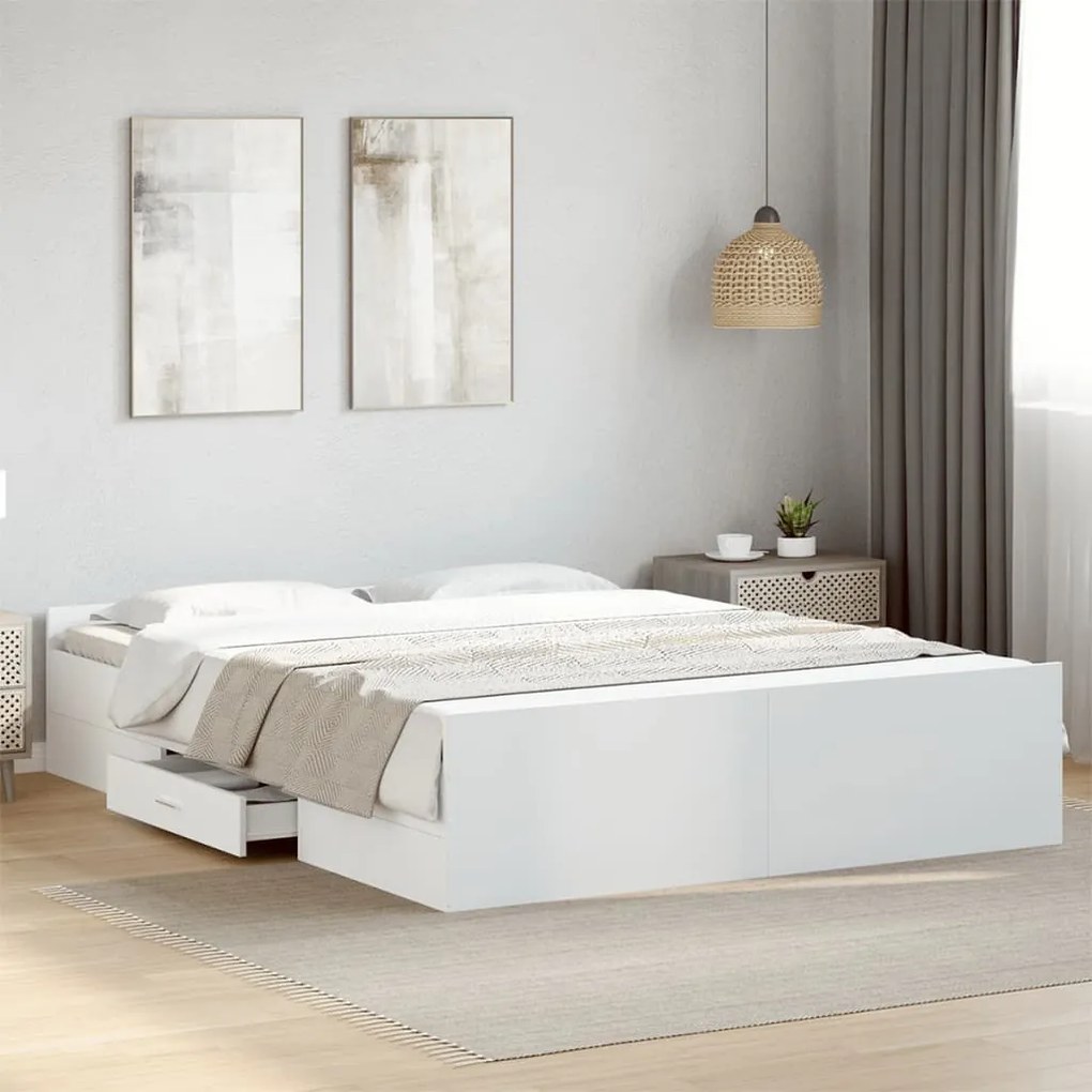 Rám postele se zásuvkami bílý 160 x 200 cm kompozitní dřevo 3280279