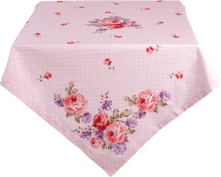Růžový bavlněný ubrus s růžemi Dotty Rose 100 x 100 cm