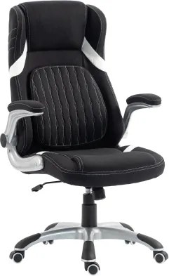 Ergonomická kancelářská židle Vinsetto s látkou ve vzhledu lnu a bederní opěrkou, výškově nastavitelná, s houpací funkcí, černá