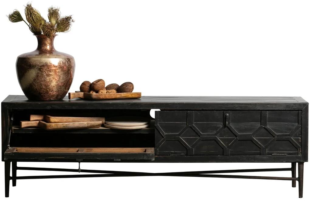 Hoorns Černý borovicový TV stolek Morten 165 x 45 cm