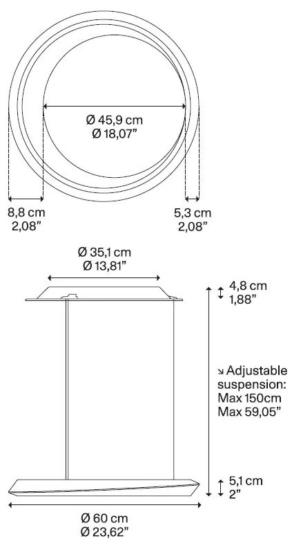 Lodes Tidal Adjustable, kulaté závěsné stahovací svítidlo LED 33W 3000K, champagne/bílá, průměr 60cm, TRIAC