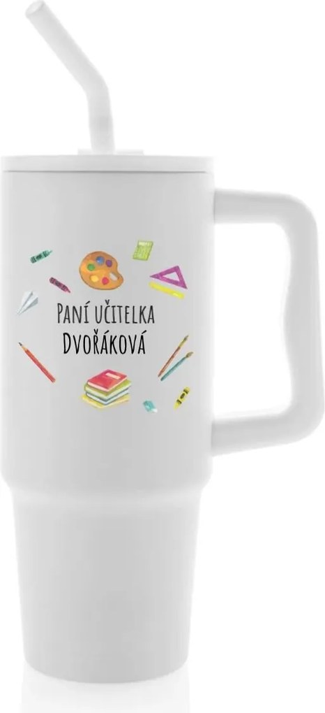 Personalizovaná nerezová termoska s barevným víčkem pro paní učitelku/pana učitele (pomůcky)