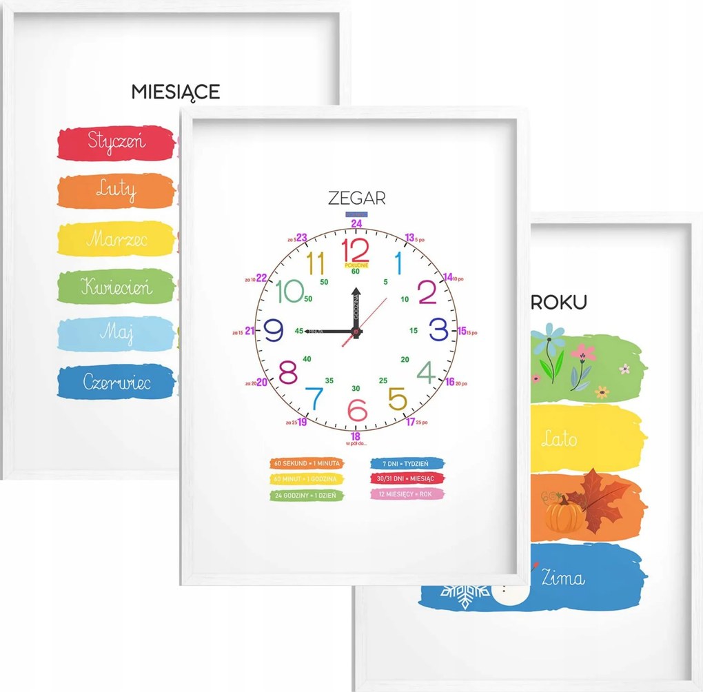 Plakáty do mateřské školy pro děti – výuka hodin ročních období Montessori