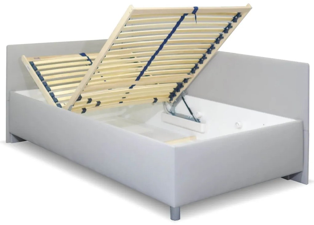 Rohová zvýšená čalouněná postel s úložným prostorem Ryana, 140x200, světle šedá