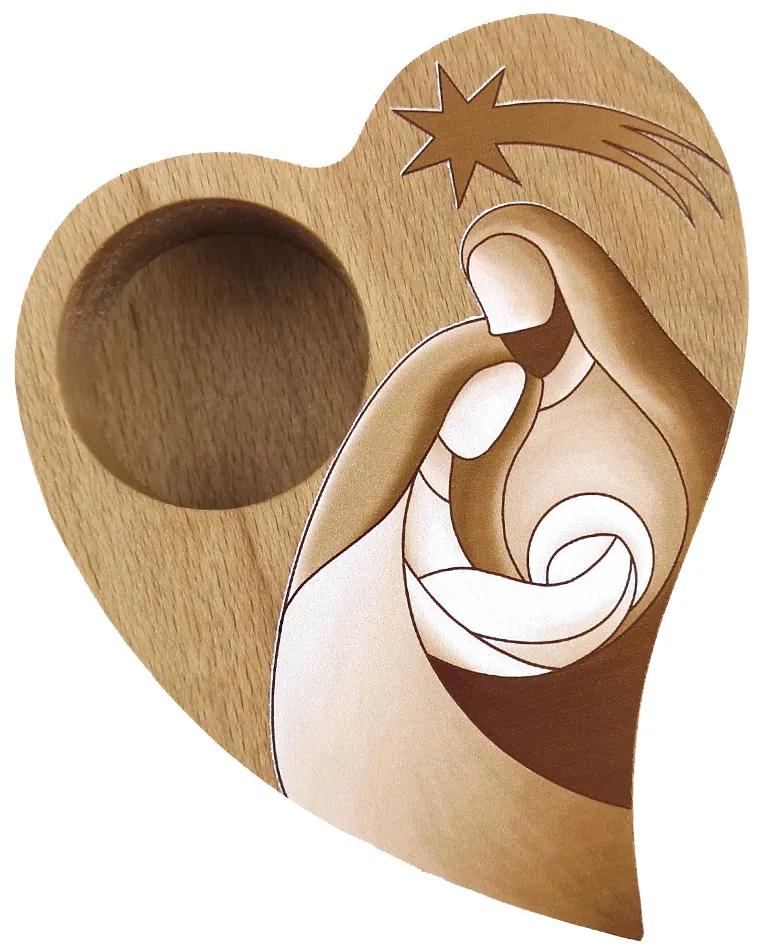 AMADEA Dřevěný svícen srdce - betlém, masivní dřevo, 15 cm, český výrobek