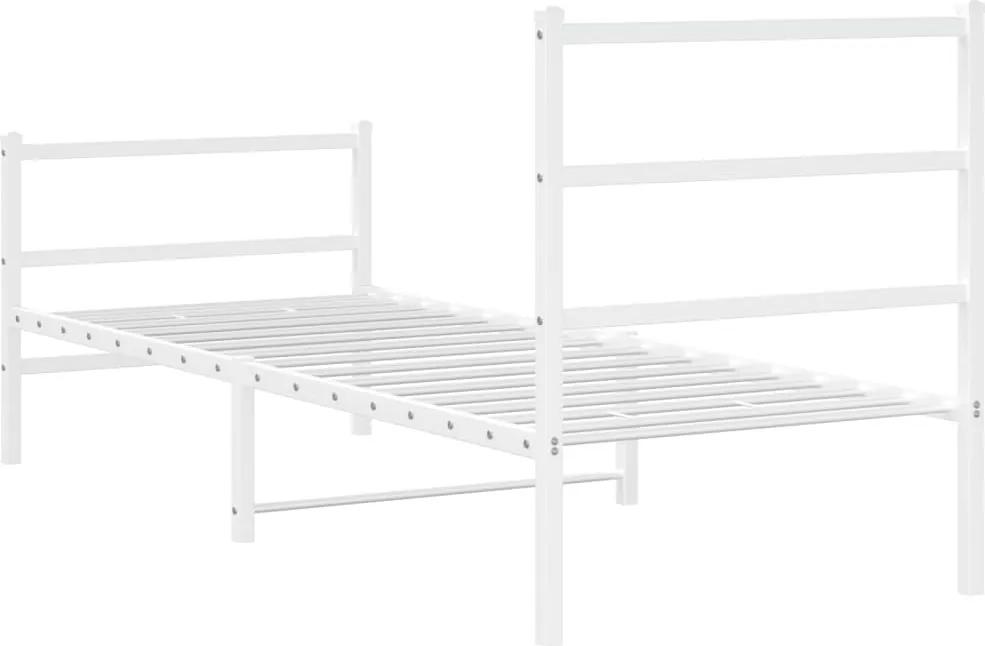 vidaXL Kovový rám postele s hlavovým a nožním čelem 75 x 190 cm [355422] Barva: Bílá