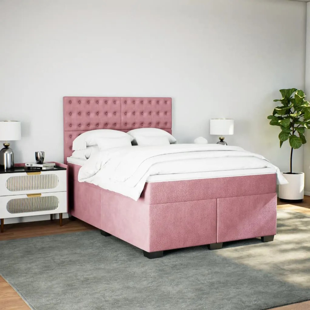 Box spring postel s matrací růžová 140x200 cm samet 3293247