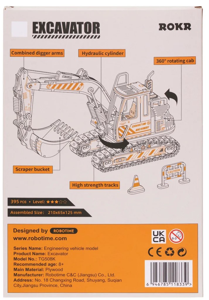 RoboTime dřevěné 3D puzzle Bagr