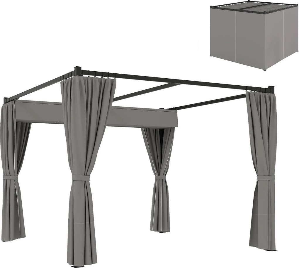 Outsunny skleněná Pergola se Stahovací Střechou 3x3 m se Sidelními Stěnami Voděodolný Polyesterový Kryt pro Zahradní Terasu | Aosom