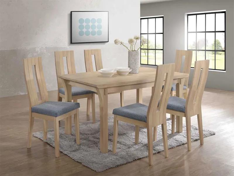 Jídelní stůl Oskar + Nela židle 1+4 bělený dub/ látka FX-DARK BLUE