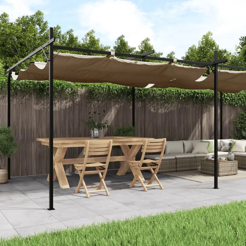 Pergola se zatahovací střechou taupe 589 x 292 x 230 cm