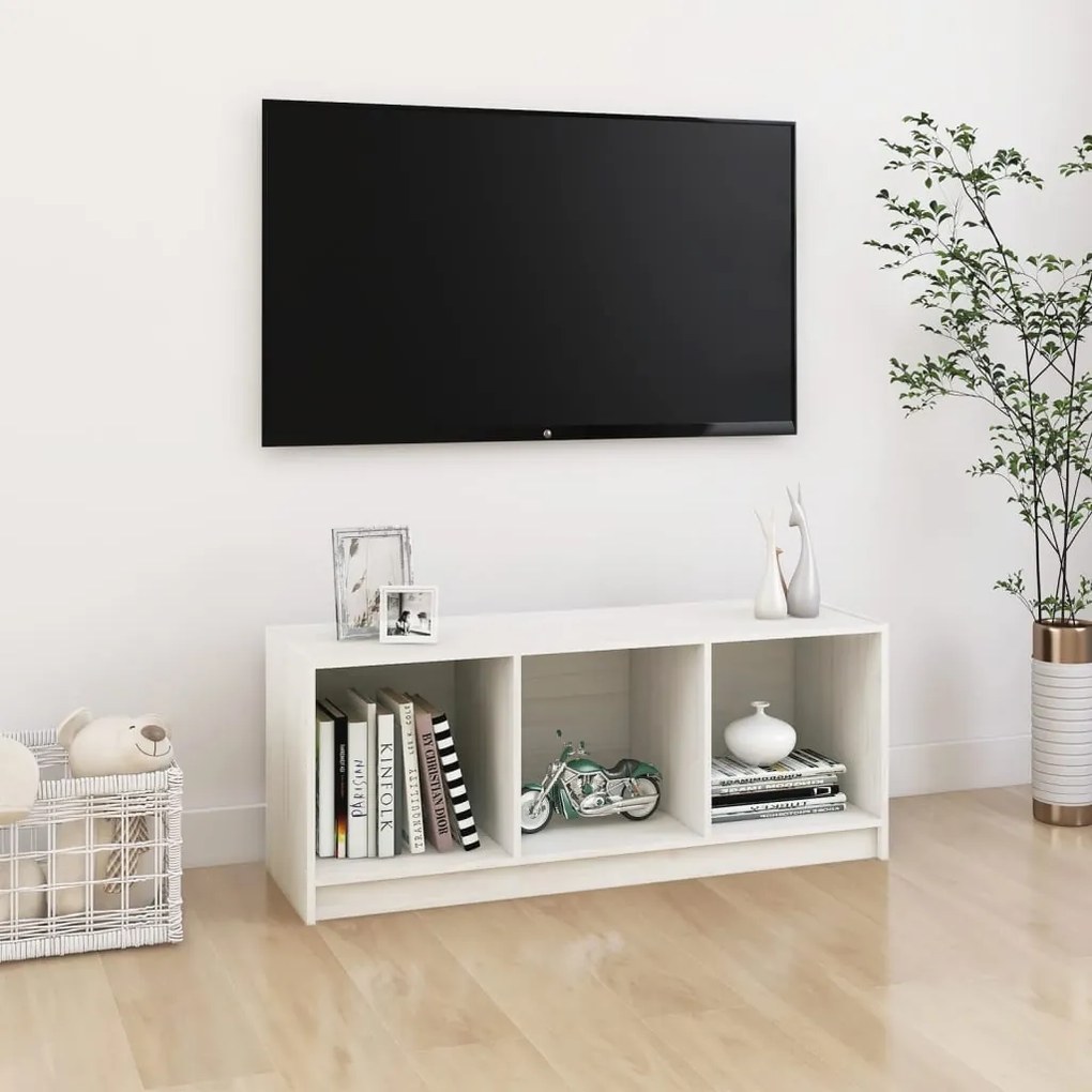 TV stolek bílý 104 x 33 x 41 cm masivní borové dřevo