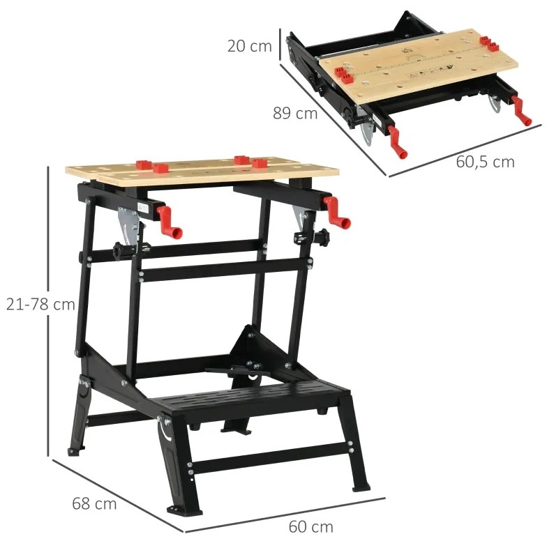 PEPU MM Handel Pracovní stůl HOMCOM výškově nastavitelný 68 x 60 x 21-78 cm | černý