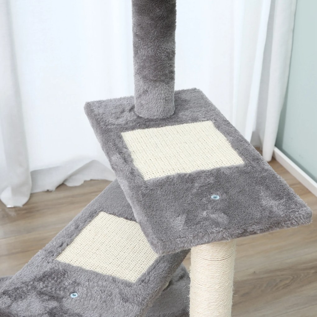PawHut stabilní kočičí strom, nosnost 15 kg, schody pro kočky, 3 stupně, béžová, šedá, 48,5 x 48,5 x 100 cm
