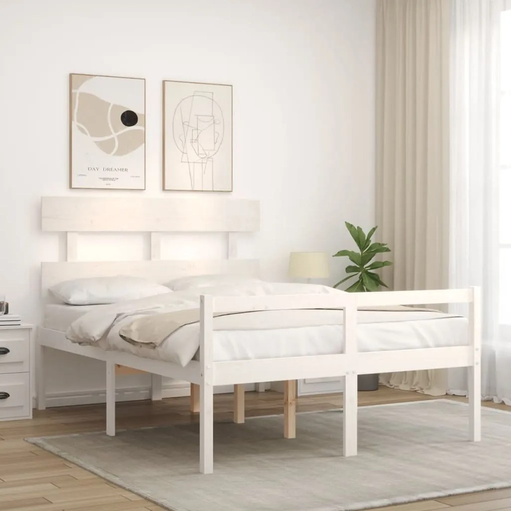 Postel s čelem pro seniory bílý 120x200 cm masivní dřevo 3195347