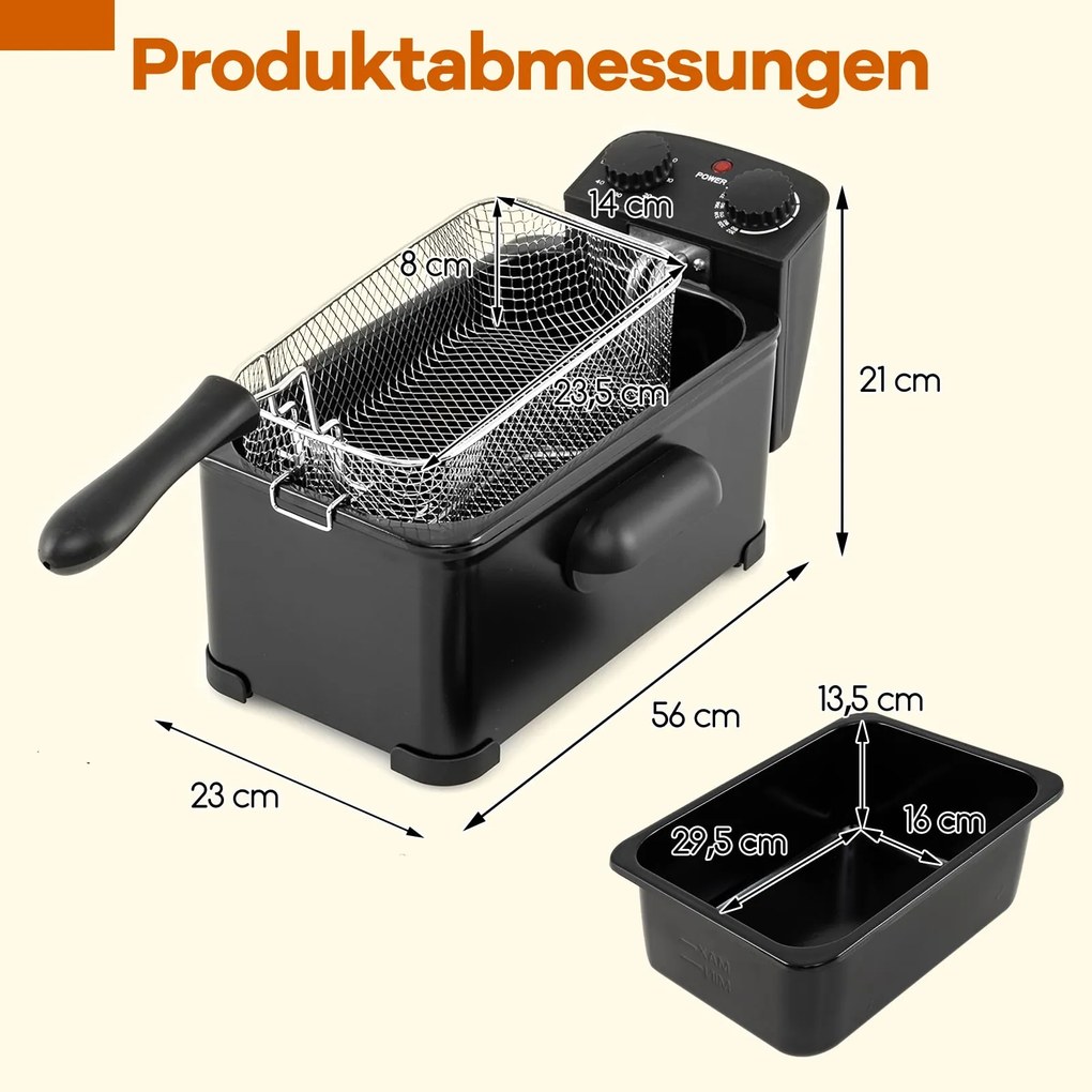 Costway Fritéza 2000 W Fritéza s kapacitou oleje 3 L Fritéza tuku