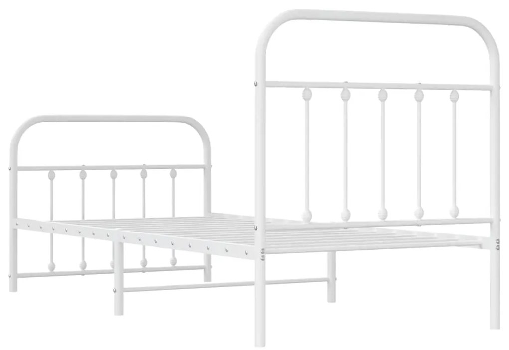 Kovový rám postele s hlavovým a nožním čelem bílý 80 x 200 cm - Default Title