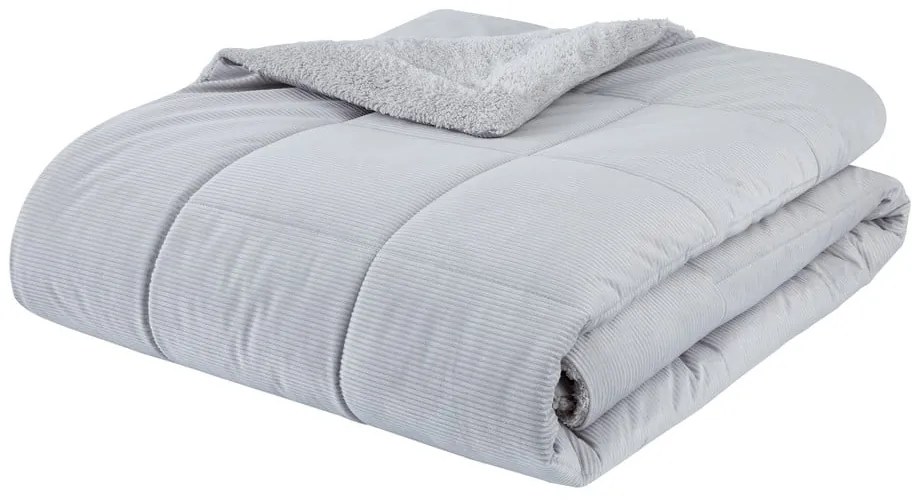 Světle šedý prošívaný přehoz z mikroplyše na dvoulůžko 200x220 cm Cosy Cord – Catherine Lansfield