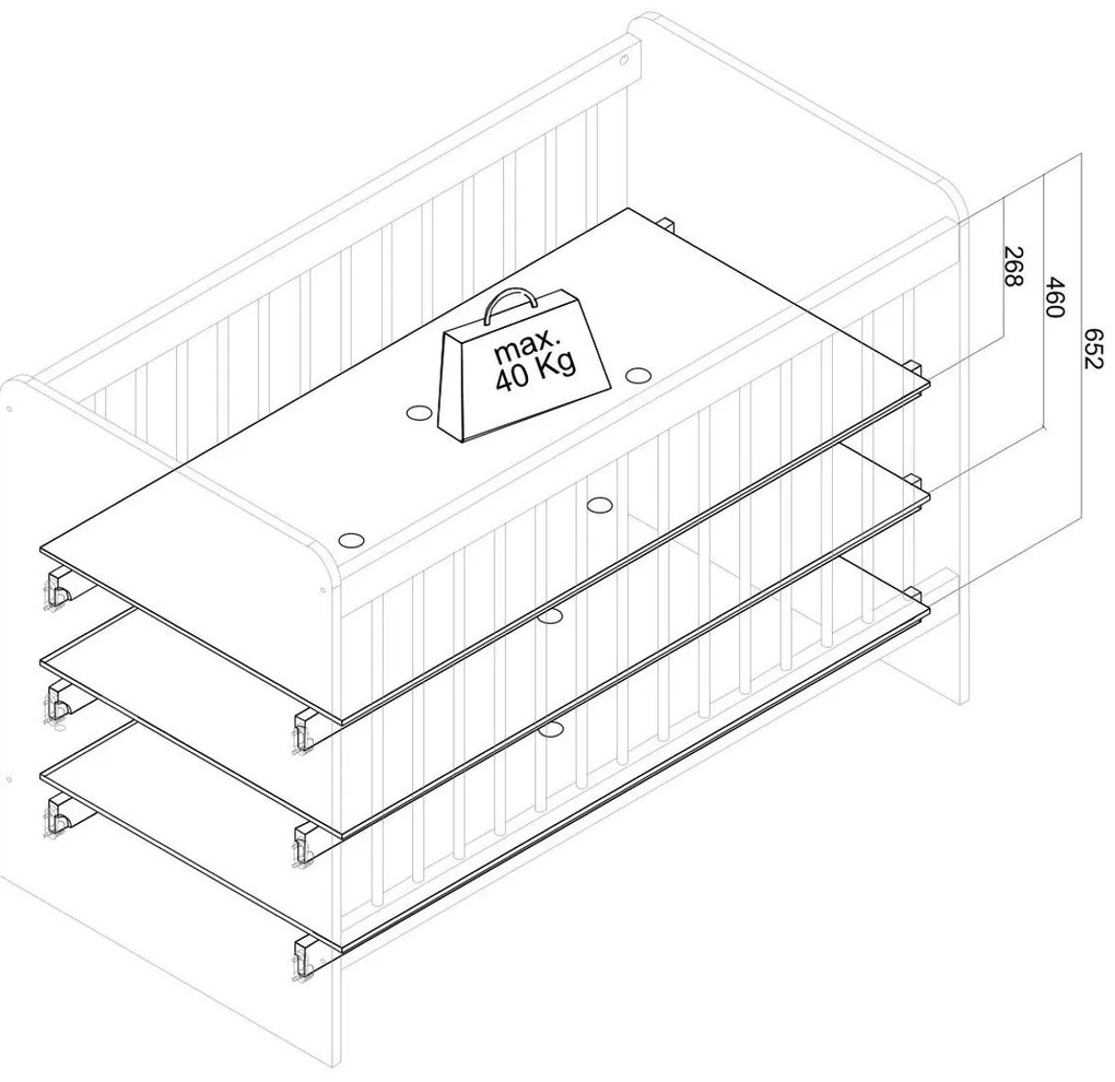 Dětská funkční postýlka 60x120 Spencer - bílá/šedá
