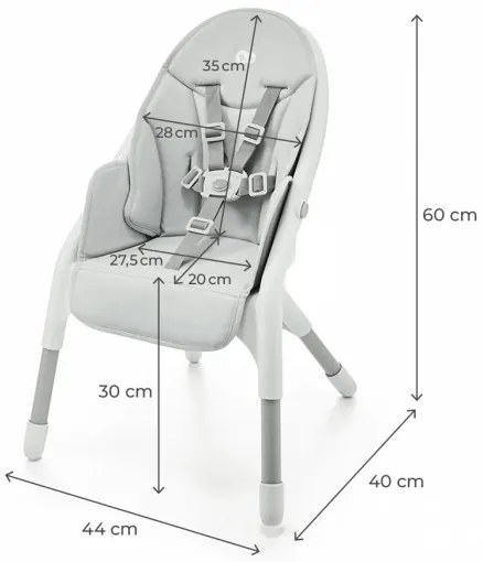 KINDERKRAFT - Dětská jídelní židle 2v1 DINNLY šedá