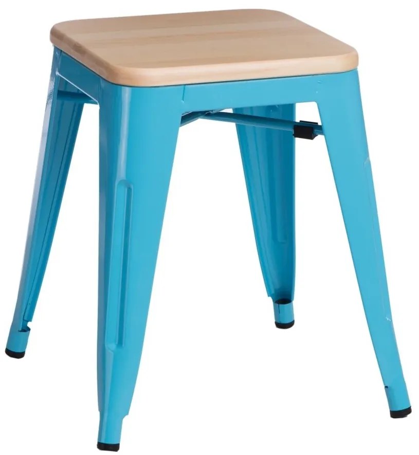 Culty Modrá kovová stolička Tolix 45 s dřevěným sedákem z borovice