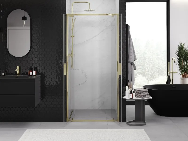 Mexen Exo, dvojité výklopné sprchové dveře, 120 cm, transparentní sklo, zlatá, 8182-120-000-50-00