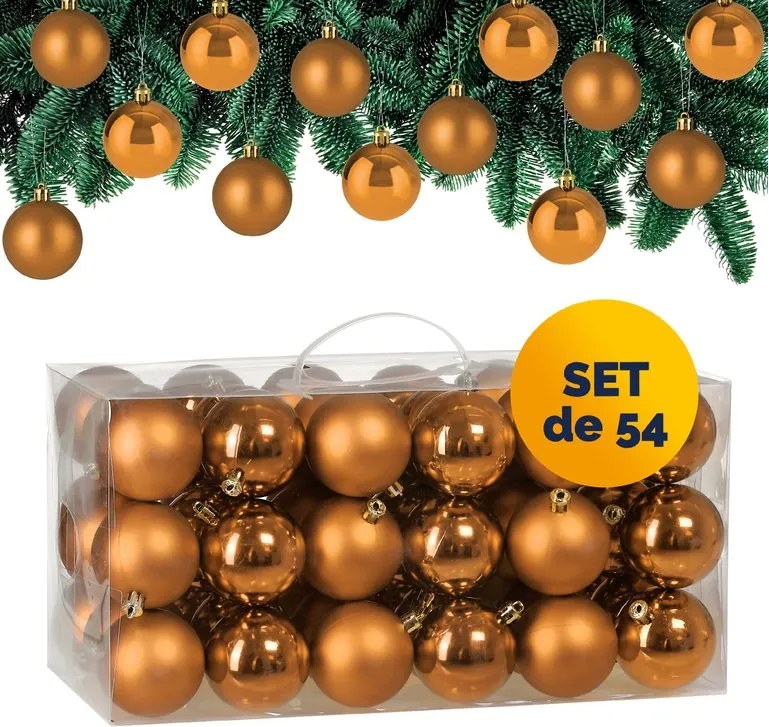 Vánoční koule měď 54dílný in matné & lesklé