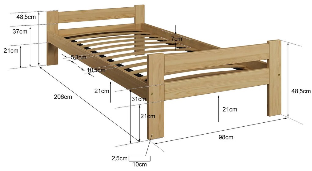 Postel s matrací VitBed 90x200 Fumi dub s roštem