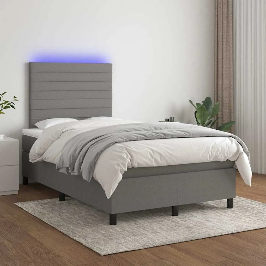 Box spring postel s matrací a LED tmavě šedá 120x190 cm textil 3270205