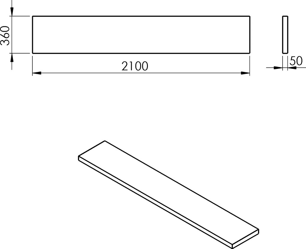 Sapho AVICE deska 210 x 36 cm cement AV2167