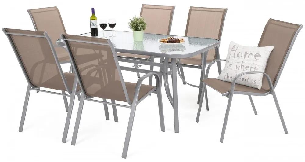 Home Garden Zahradní sestava stolu a 6 židlí Sevilla 2, stříbrný/taupe