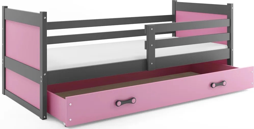 BMS Group Dětská postel s úložným prostorem RICO grafit Velikost postele: 200x90 cm, Barva výplní: Růžová