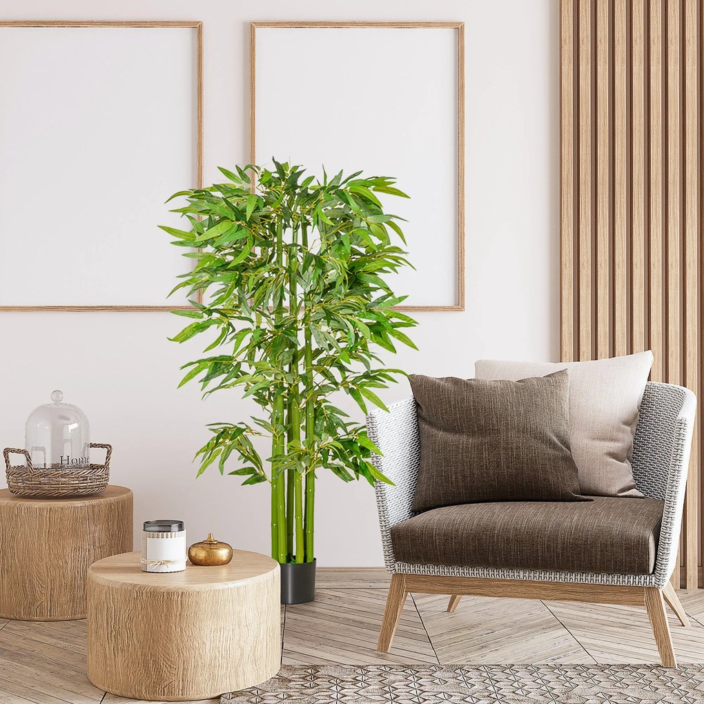 HOMCOM Umělá Bambu 160 cm Velká Umělá Rostlina, Umělý Bambus, Plastové Umělé Rostliny v Květináči, Napodobenina Rostliny pro Obývací Pokoj, Ložnici, …