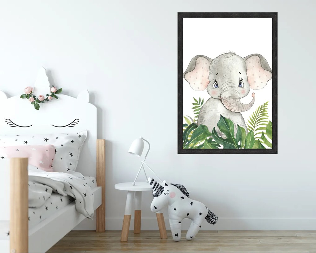 Plakát Safari Sloník - Obraz, Plakát Velikost: B2 - 50x70 cm, Volba rámu: s bílým rámem