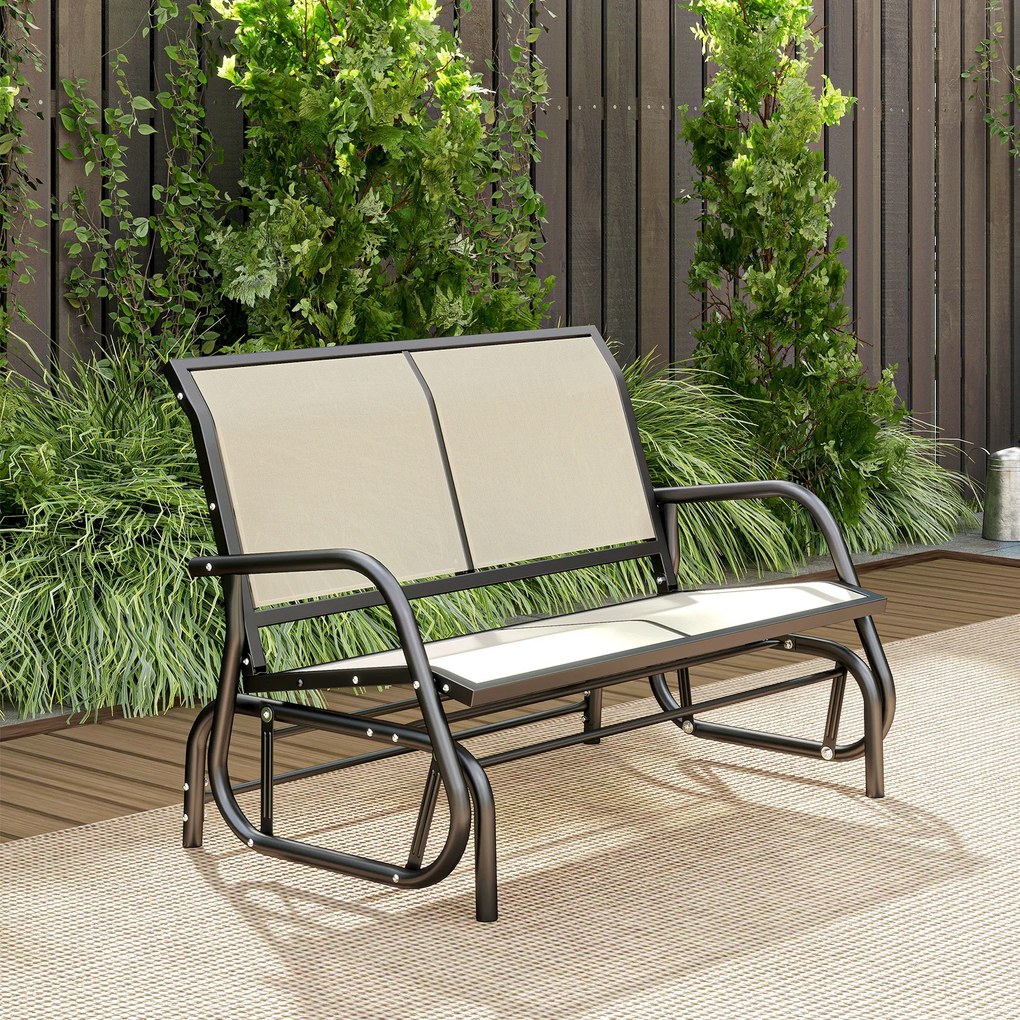 Outsunny houpací křeslo 2místná zahradní lavice zahradní houpačka lavice parková lavice kovový zahradní nábytek černá+béžová 120 x 70 x 85 cm | Aosom