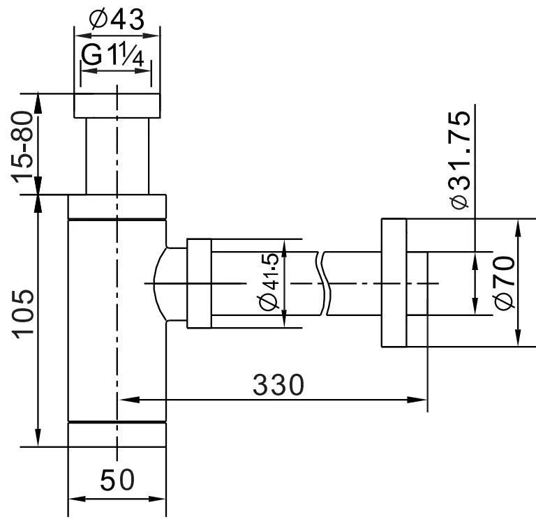 Mexen příslušenství, umyvadlový lahvový sifon hranatý s keramickou zátkou Click-Clack, s přepadem, černá matná, 7992060-75