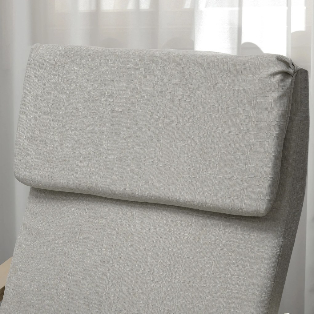 HOMCOM sada 2 lounge křesel s taburetem a područkou, opěrka hlavy, lněný potah, polyesterový polštář na nohy, eukalyptus, světle šedá 66,5 x 80 x 99 …