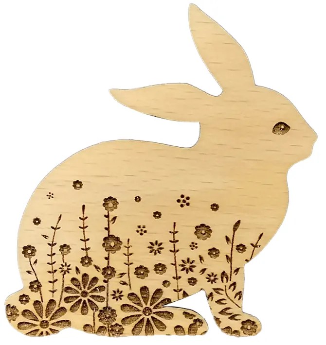 AMADEA Dřevěná dekorace zajíc se vzorem květin, masivní dřevo, 6 x 6 cm, český výrobek