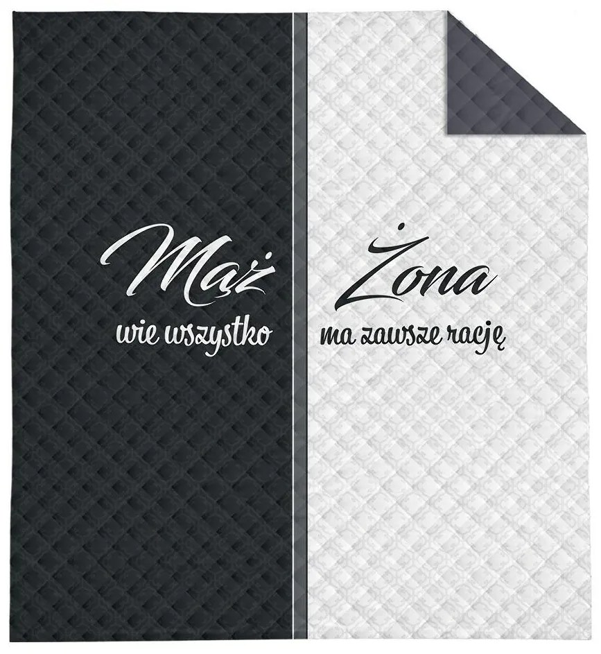 Detexpol Dekorační přehoz na postel 170x210 Manželka bílá černá šedá K_58 112 Přehoz na postel