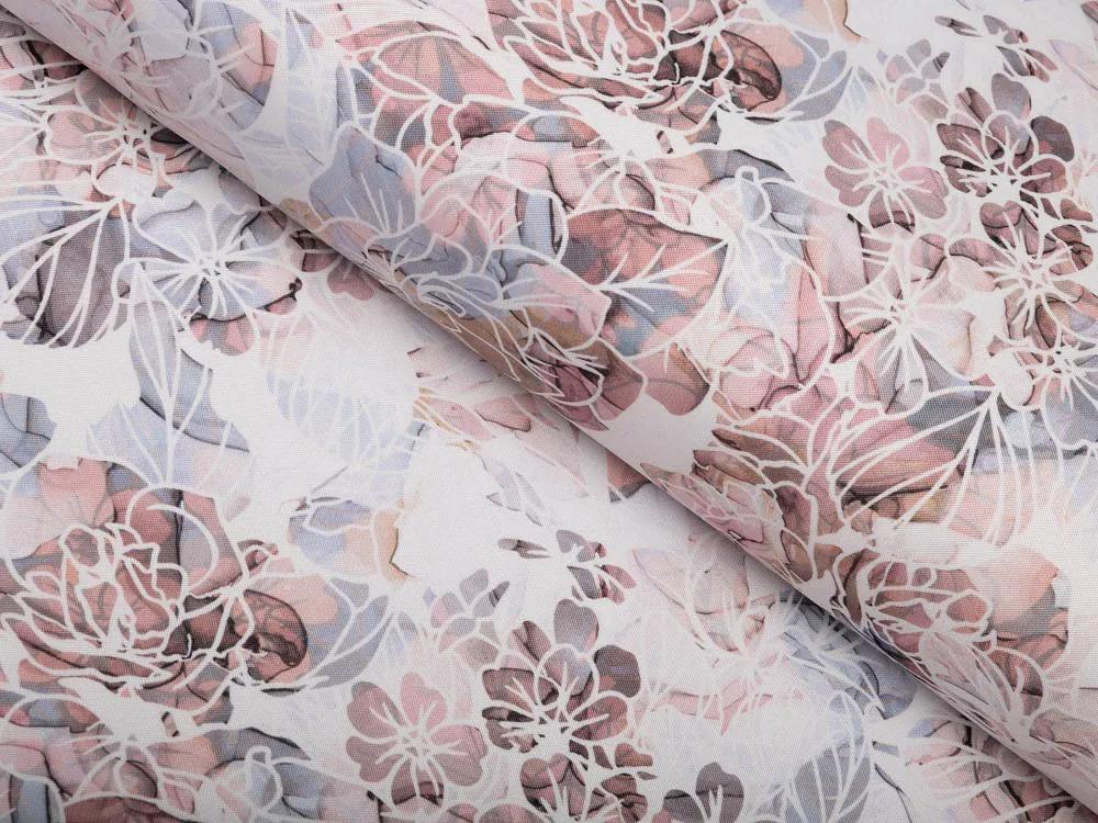 Biante Dekorační povlak na polštář Rongo RGP-501 Růžovo-fialkové květy na bílém 50 x 50 cm