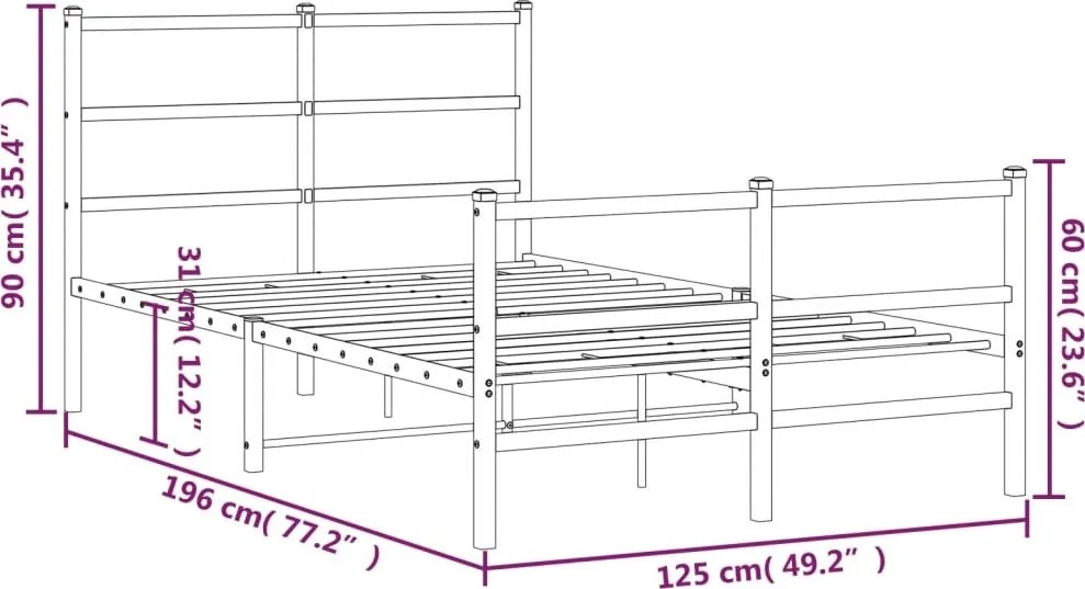 vidaXL Kovový rám postele s hlavovým a nožním čelem 120 x 190 cm [355429] Barva: Bílá