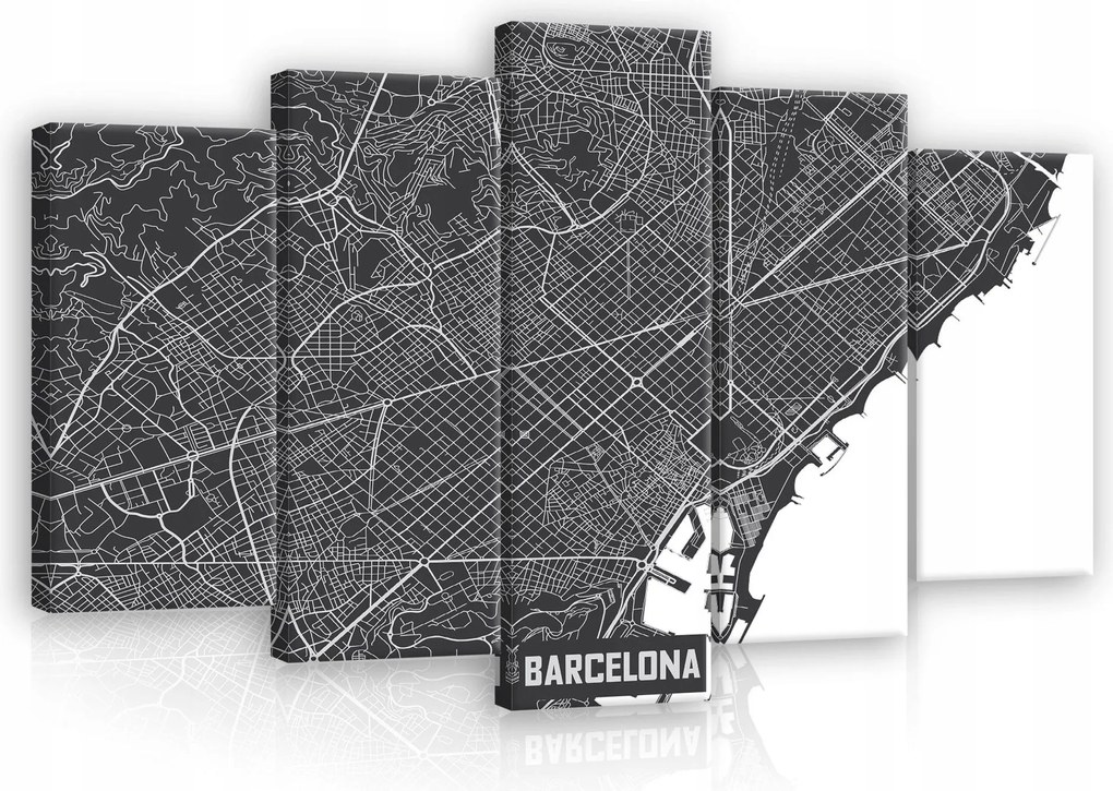 Obraz 100x60 Barcelona mapa města černobílá grafika moderní výzdoba
