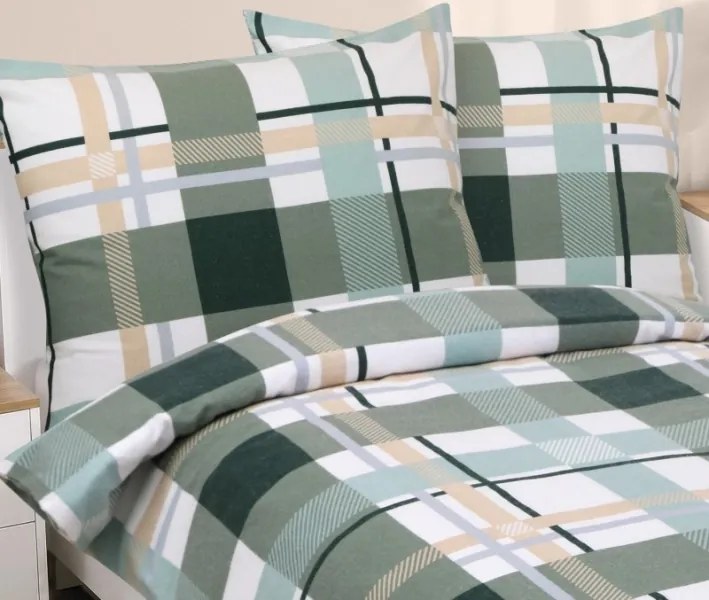 Bellatex Flanelové povlečení 140x200 cm, 70x90 cm Kostka Zelená,Bílá