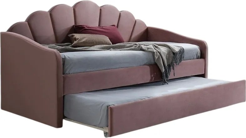 Čalouněná postel Bella Velvet 90x200 s výsuvnou přistýlkou pudrová