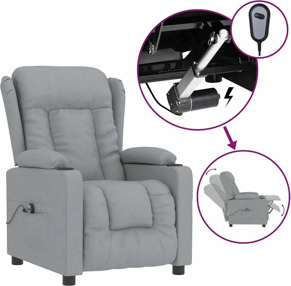 Elektrické polohovací křeslo světle šedé textil 3098777